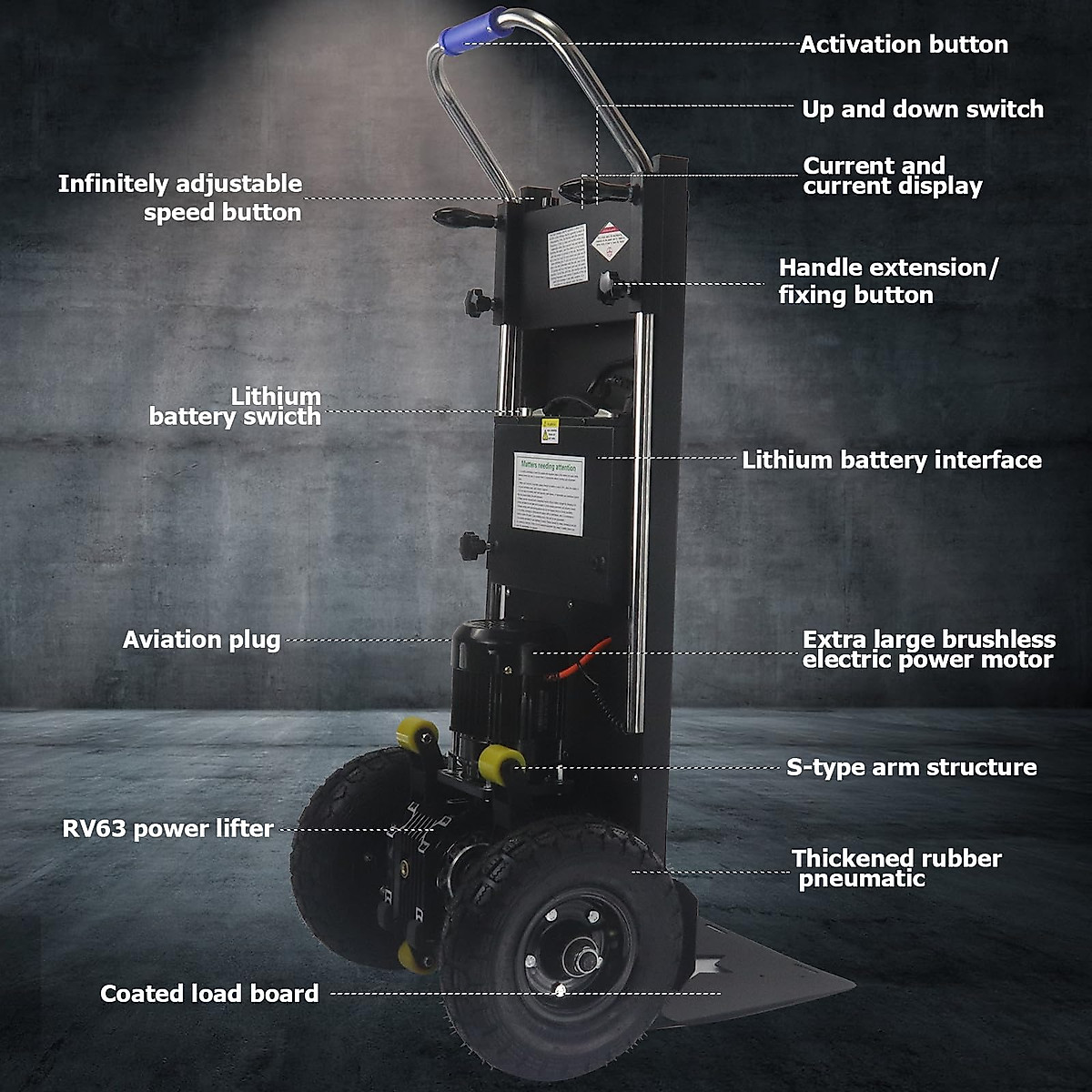 Reihipun Electric Stair Climbing Hand Trucks Dolly Cart for Moving 881lb Capacity Heavy Duty Stair Climber Cart Hand Trolley with 4 Wheels Motor Battery Powered for Heavy Furniture (Black - 24Ah)