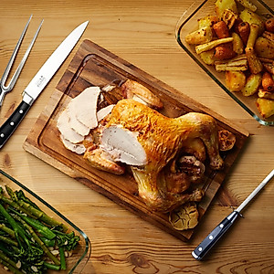 Sabatier Turkey Carving Knife Set for Meat - Carving Knife and Fork Set - Meat Carving Kit with Sharpening Steel - Set of 3 - Carving Sets for Meat - Cuts Meat Like Butter - Wooden Gift Box