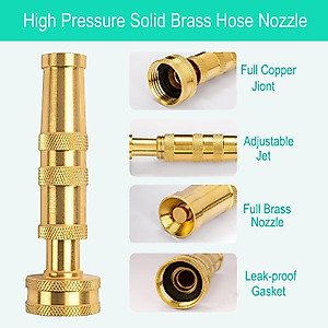 Solid Brass Heavy Duty Adjustable Twist Hose Nozzle, CM CUMIZON Jet Sweeper Nozzle, High Pressure Hose Nozzle Solid Brass,Water Hose Sprayer Nozzle, B