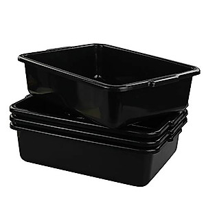 EudokkyNA Plastic Bus Tub Set of 4, Black Rectangle Plastic Dish Pans, 8 Liters