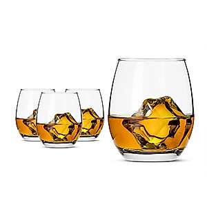 LUXU Durable Stemless Wine Glasses for Red or White Wine- Dishwasher Safe-Elegant Cocktail Glasses,Clear Lowball Bar Glasses,Lead-Free Party Drinking Glassware Set of 4-12 Ounce