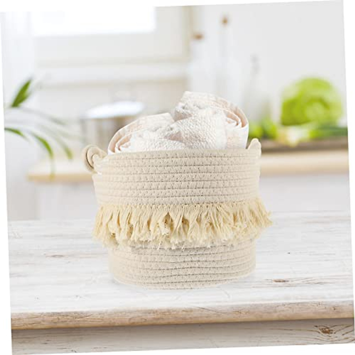 Alipis Rope Storage Blue Woven Storage Baskets Storage Bins for Clothes Weave Basket Storage Basket for Nursery Woven Tassel Containers Bathroom Towels Baskets Sundries Holder Cotton Baby