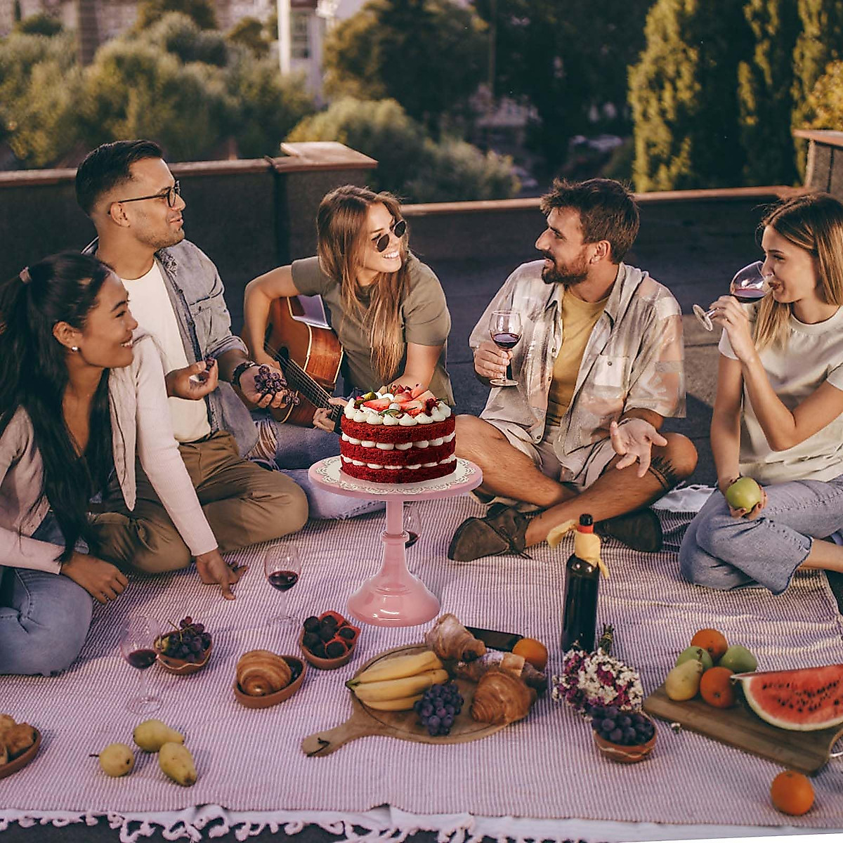 PNBO 3pcs Round Cake Stands - Pink Small Cake Stand Set - Cake Display Stands for Dessert Table - Cake Plate for Girl's Birthday Parties,Baby Shower,Weddings,Graduation Ceremonies,Anniversaries