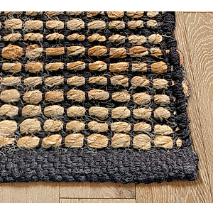 Chardin home Jute Rugs Collection- 2x5 Feet Jute Braids Rug, Boho, Rustic, Natural Jute/Black, Hand Woven Long Runner Rug for Bedroom, Living Room, Kitchen and entryways