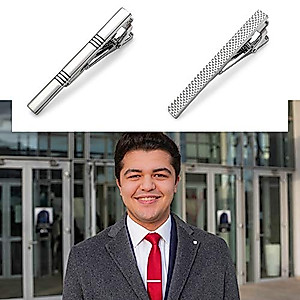 MOZETO Tie Clips for Men, Classic Style Silver Tie Bar Set for Regular Ties Luxury Box Gift Ideas