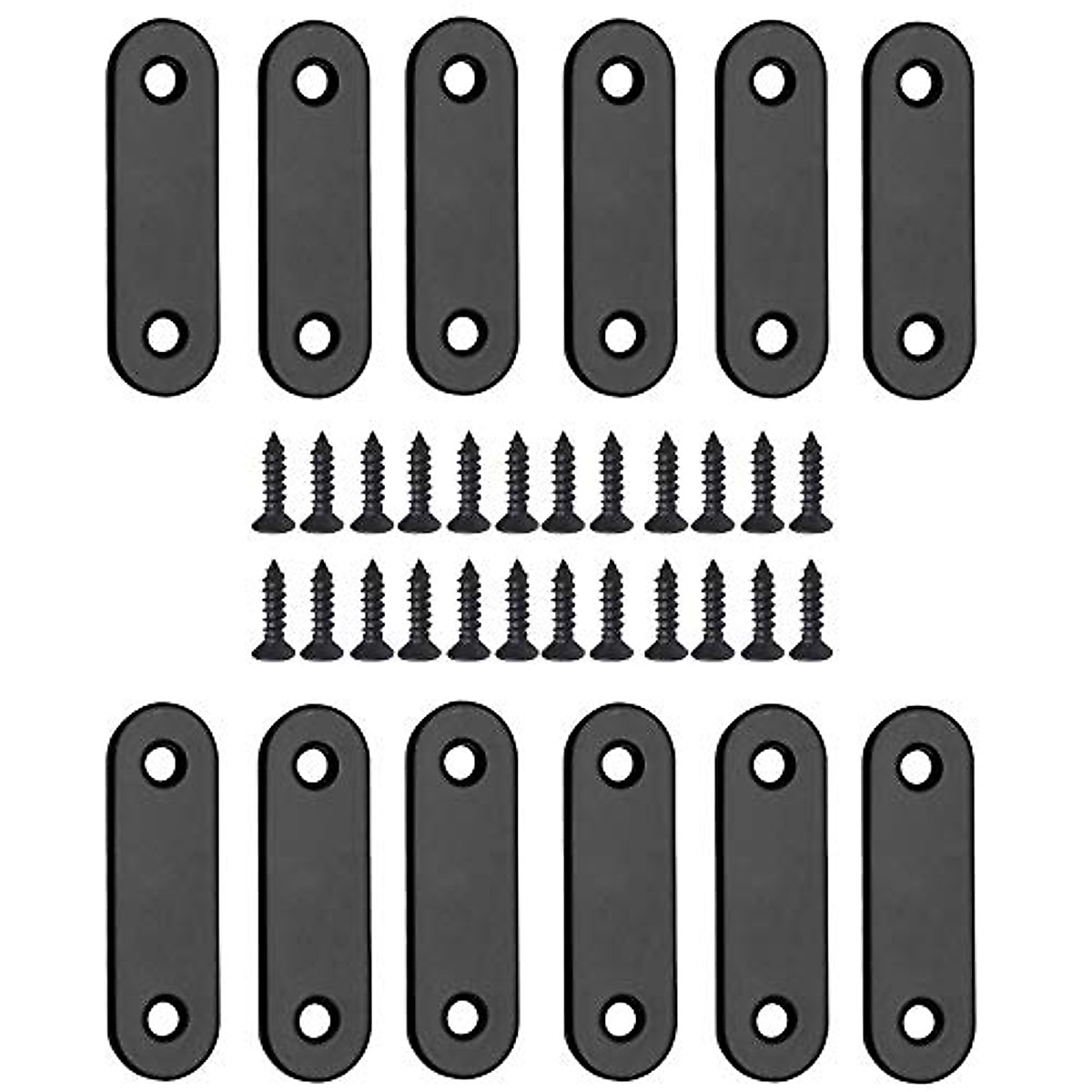 Jiozermi 12 Pcs Straight Brace, Flat Brace 2” x 0.6”, Stainless Steel Straight Bracket, Mending Joining Plates for Wood, Board, Bed Frame, Furniture & Shelves, Matte Black