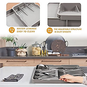 KAKUNM Expandable Utensil Organizer | Plastic Flatware Drawer Organizer, Flatware Drawer Tray for Silverware, Cutlery Holder With 6 Compartments Compact Storage Organization for Spoons Forks Knives