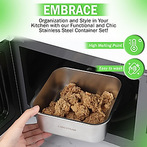 Stainless Steel Food Storage Containers With Lids | Snack Containers for Kids, Freezer Safe, Microwave Safe | 304 Metal Containers For Meal Prep, Leftovers, Freezer - Set of 3 (24oz, 57oz, 100oz)