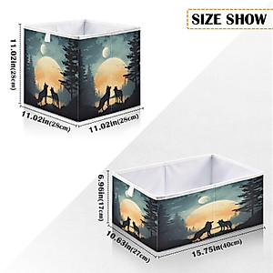 Flradish Wolf Collapsible Fabric Storage Baskets Rectangular Bins with Handle for Organization Shelves,Offices,Toys,15.8x10.6x7 Inches