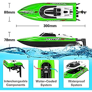 VOLANTEXRC RC Boat 20MPH Fast RC Boat for Adults 2.4Ghz Remote Control Boat for Pools and Lake with 2 Rechargeable Batteries Toys Gifts for Boys Girls Green