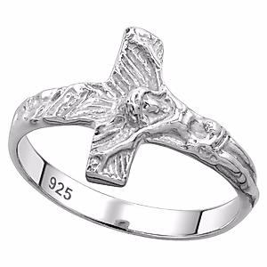 Sterling Silver Crucifix Ring Polished finish 1/2 inch wide size 8