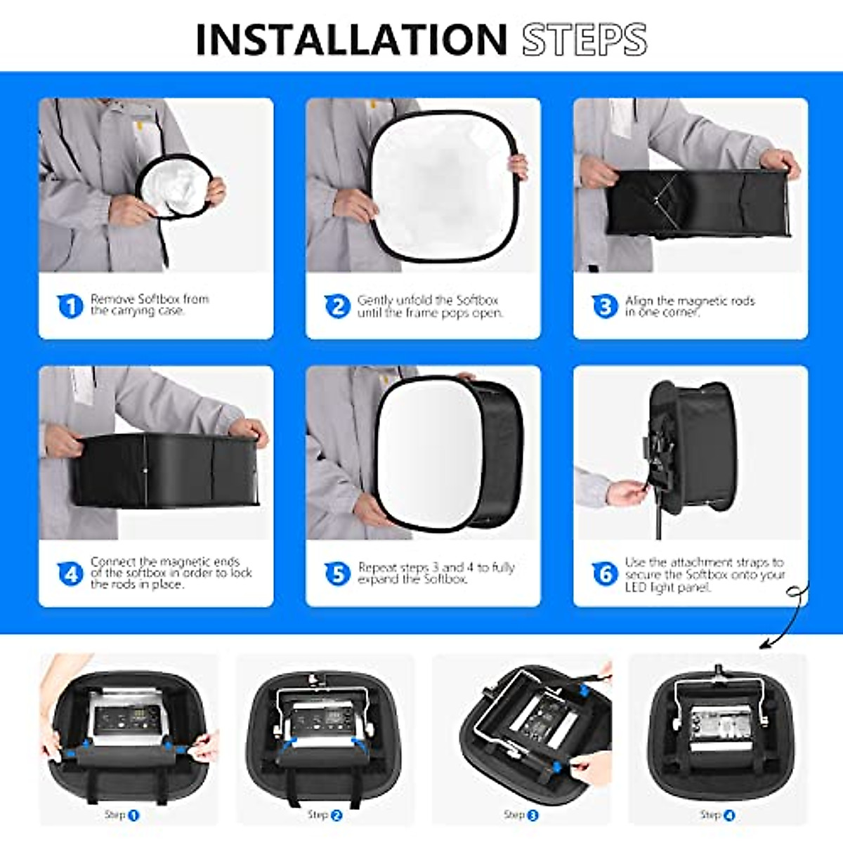 NEEWER LED Panel Light Softbox for 480 LED Light - Outer 16.3" x 6.5", Inner 9.1" x 8.7", Foldable Light Diffuser with Black Rim Strap Attachment and Bag for Photo Studio Portrait Video Shooting