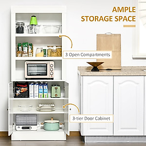 HOMCOM 72" Kitchen Buffet with Hutch, Kitchen Pantry Cupboard with 2 Door Cabinet, and 2 Adjustable Shelves, White