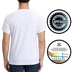 Men's UPF 50+ Sun Protection Shirts Short SleeveQuick Dry Running T-Shirt Lightweight Hiking Sun Shirt(White,M)