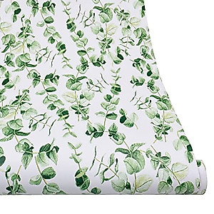 Yifasy Drawer Shelf Liner Green Leaf Self-Adhesive Furniture Inner Lining Paper Sheet Removable Wallpaper Roll 118x18 Inch