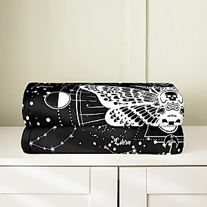 Erosebridal Gothic Moth Throw Blanket Throw 50x60,Boho Black White Sun and Moon Fleece Blanket for Kids Boys Girls,Halloween Sugar Skull Bed Blanket,Galaxy Starry Sky Fuzzy Blanket Living Room Decor