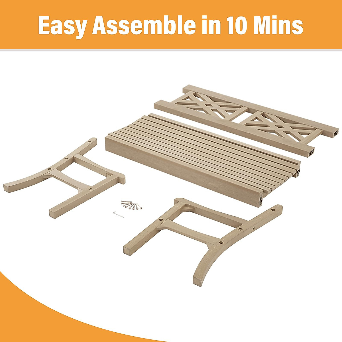 Marcytop 49''W Outdoor Bench, All-Weather Poly Lumber Garden Bench with Decorative Backrest and Curved Armrests, 2-Person Patio Bench Anti-Fade for Porch, Backyard, and Park, Grey