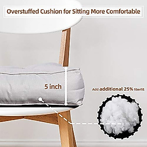 Ohuhu Outdoor Patio Seat Cushions, 19x19x5 Inch Extra Thick Set of 2 Tufted Square Chair Cushions with Straps, Large Water-Resistant Floor Pillow Pads, Comfy Bench Cushion for Dining Chair