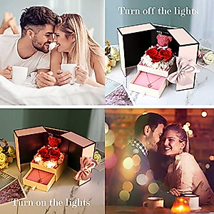 ADDWel Preserved Real Red Roses Gifts for Her, Cute Moss Bear and Meaningful Forever Roses with I Love You Necklace 100 Languages Present for Girlfriend Wife Mom from Husband Boyfriend Daughter Son