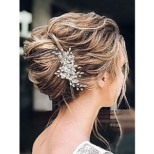 Casdre Crystal Bride Wedding Hair Comb Pearl Bridal Hair Piece Hair Accessories for Women and Girls (A Silver)