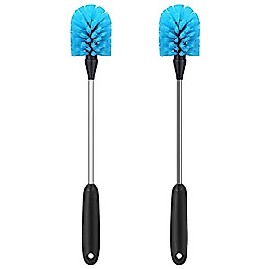 Stainless Steel Water Bottle Brush, Long Handle Scrubbing Brush, Built for Cleaning Sports Bottles, Baby Bottles, Cups, Coffee Mugs, Glasswares, Tumblers, Wine Decanters, Flask, 2 Pack, 15 in