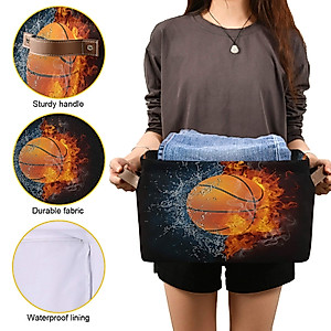 AUUXVA Storage Basket Fire Water Basketball Storage Cube Box Durable Canvas Collapsible Toy Basket Organizer Bin with Handles for Shelf Closet Bedroom Home Office