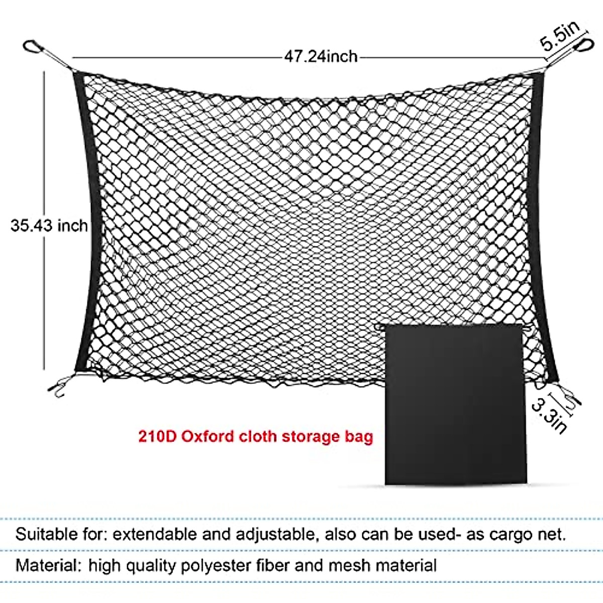 Dog Car Barrier SUV Pet Net + Free Metal Hooks, Dual Layer Pet Travel Safety Barrier Net, Easy to Install and Remove, Adjustable Car Dog Divider for Trucks, SUV, Vans, Car Net Organizer Storage Bag