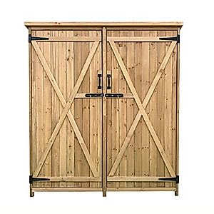 Hanover Outdoor Durable Double Door Wooden Shed for Tools and Garden Supplies with Shelf and Locking Latch, 36 Cu.Ft. Capacity (4.4' x 5' x 1.6'), Outdoor Storage for Backyard with Waterproof Roof