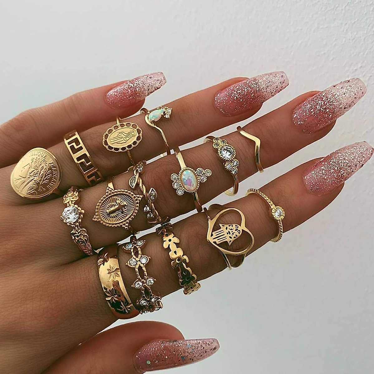 YOOESTORES82 Boho Knuckle Stackable Ring Set for Women,Vintage Gold Silver Rings Set Stacking Rings Set Star Moon Bulk Multiple Pack Midi Finger Rings (B)