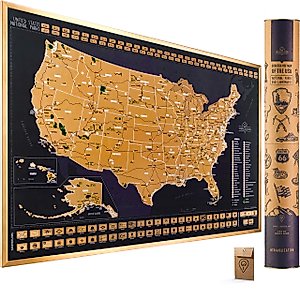 Travelization Scratch Off Map of United States 36" x 24" Frameable USA Scratch Map with National Parks, Highest Peaks and Vibrant Colors, Ideal for Travelers, Black