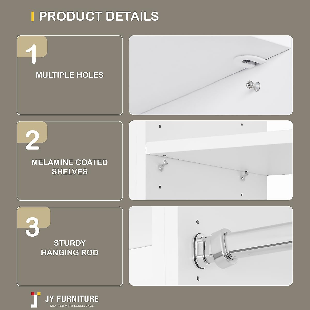 JY Furniture Armoire Wardrobe Closet, Particle Wood with Adjustable Shelves, Hanging Rod for Bedroom, Dressing Room, White (19.5" W x 85" H x 15" D)