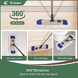 Eyliden Dust Mop with 2 Reusable Washable Pads - One Touch Replacement, Height Adjustable Handle, Wet & Dry Mops for Floor Cleaning, Hardwood, Laminate, Tile Flooring Push Dust Broom