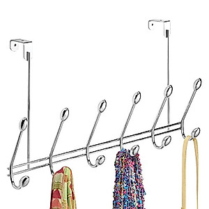 iDesign Orbinni Metal Over the Door 6-Hook Rack for Coats, Hats, Scarves, Towels, Robes, Jackets, Purses, Leashes, 2.13" x 18.19" x 10.81" - Chrome