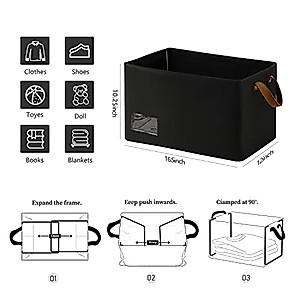 Furnhome Fabric Storage Bins for Shelves,Large Storage Basket for Organizing with Metal Frame, Flodable Storage Bins with Handles for Closet, Black, 2-Pack