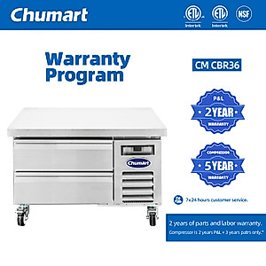 CHUMART 36" Chef Base Refrigerator, 2 Drawer Refrigerated Commercial Refrigerator, Stainless Steel Undercounter Refrigerator, Kitchen Equipment for Restaurant, Bar, Garage
