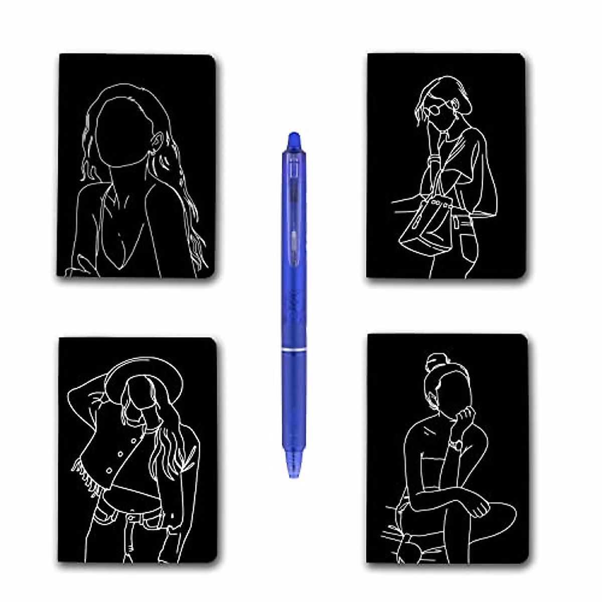 Rays Of Ink Mini Journal Softcover Notebooks Small Pocket Notepads for School Office Home Travel and Gift ( Set of 4) (with Erasable Pen, Women)