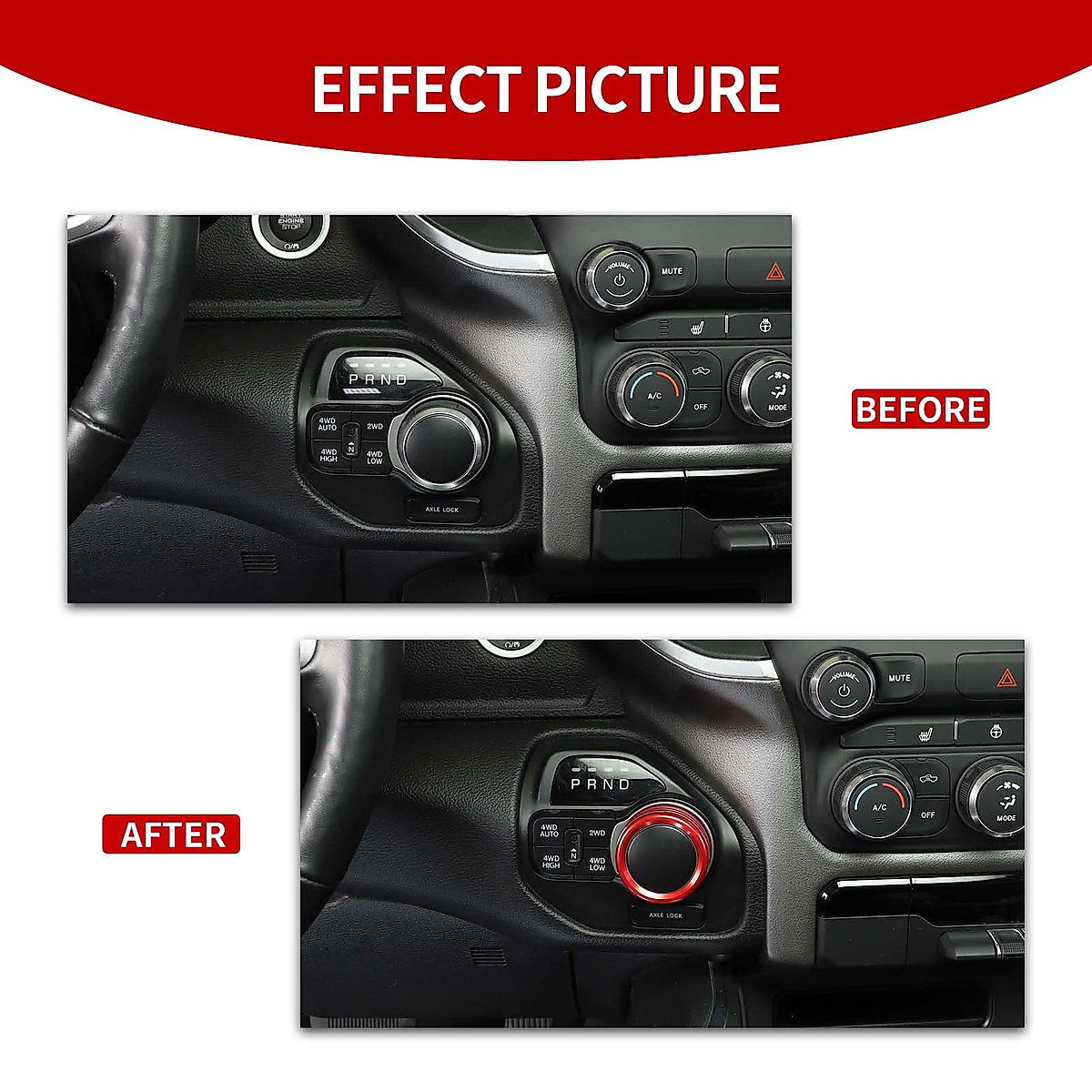 CheroCar for Dodge RAM Aluminum Center Console 4WD Switch Knob Button Cover for 2018-2023 Dodge RAM,Red…