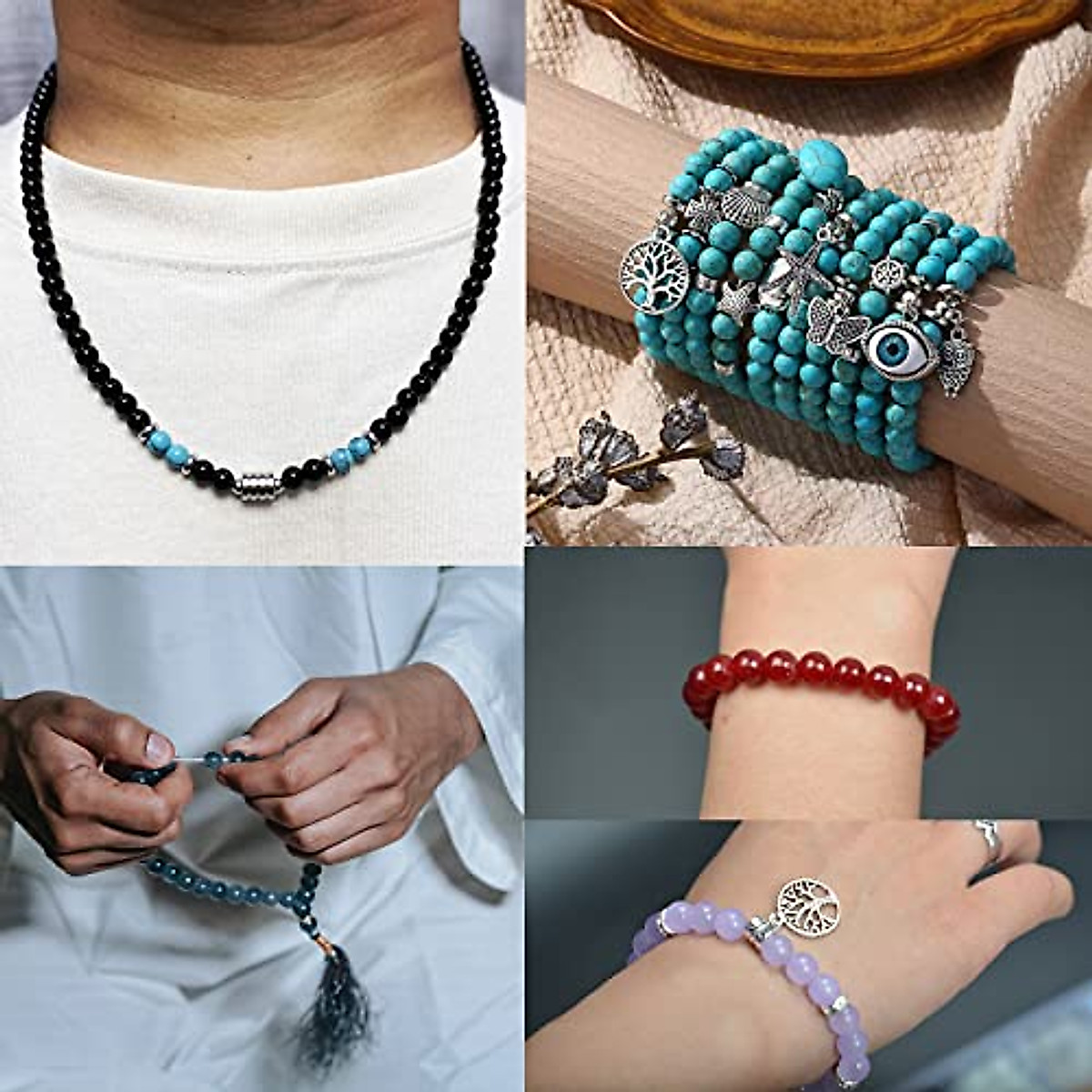 JIYIEW 8mm Glass Beads for Jewelry Making,24 Color DIY Crystal Gemstone Loose Beads Bracelet Neacklace Making Kit Round Spacers Stone Turquoise Beads Charms for Adults Jewelry Making Supplies