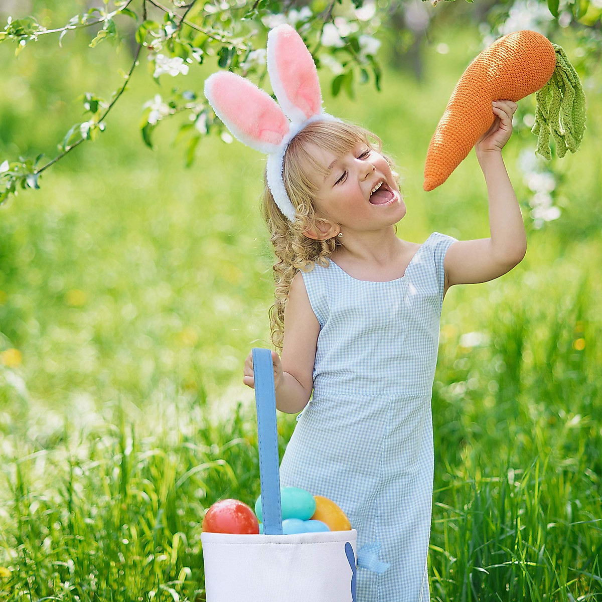 Weewooday 6 Pieces Bunny Easter Basket Bags for Kids Reusable Shopping Bags Bunny Totes Eggs Hunt Bags for Egg Toys Hunts Party Favor, Fresh Style(Fresh Style)