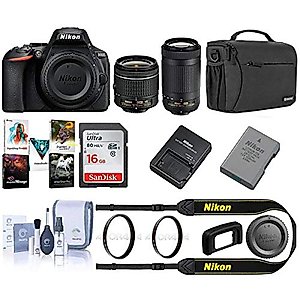 Nikon D5600 DSLR Camera Kit w/AFP DX 18-55mm f/3.5-5.6G VR & AFP DX 70-300/4.5-6.3G Lenses - Bundle with Camera Case, 16GB SDHC Card, Cleaning Kit, 55mm UV Filter, PC Software Package,