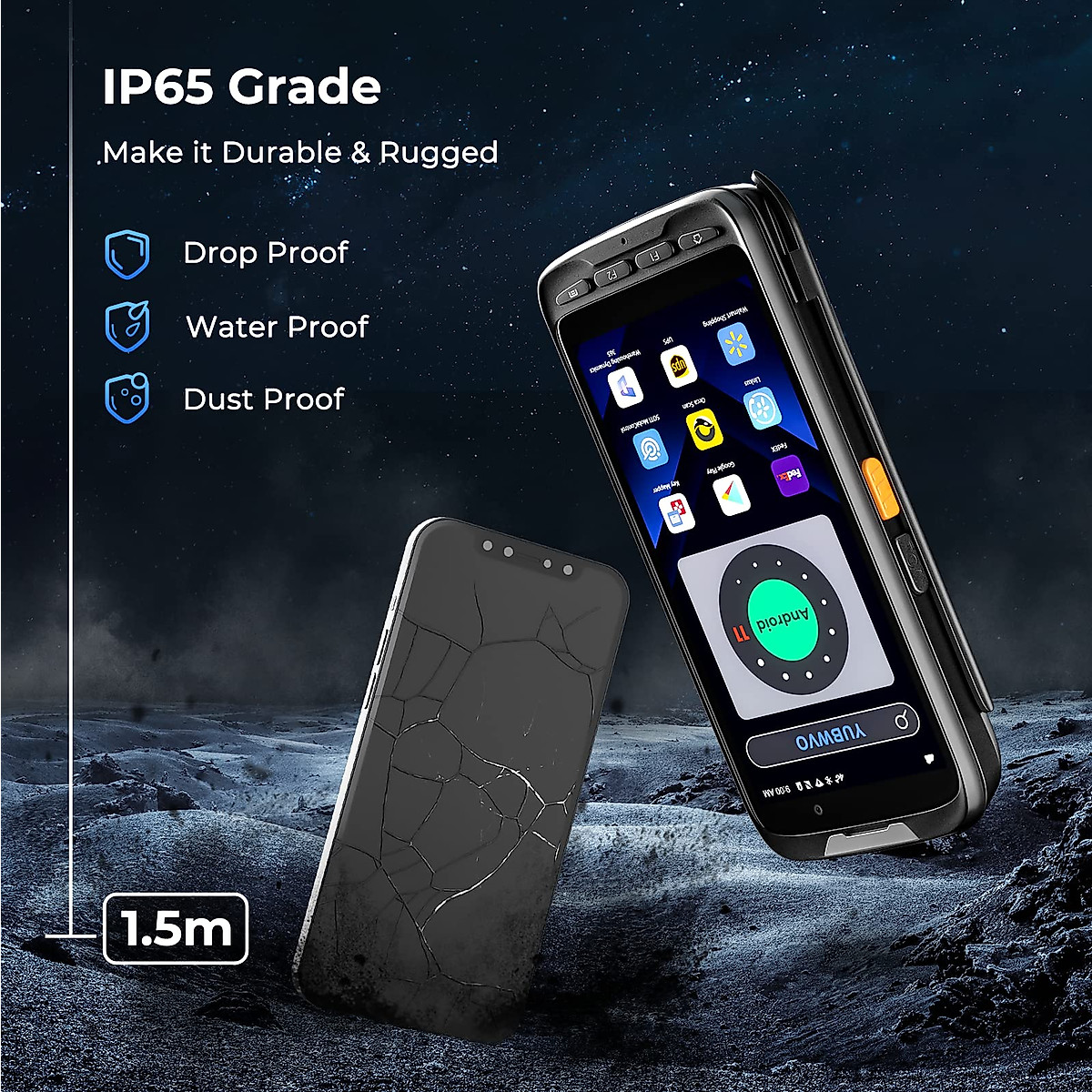 Android 11 9000mAh Barcode Scanner with Pistol Grip IP65 Rugged PDA Handheld with Zebra SE4710 Scanner, NFC 3G 4G Bluetooth GPS Wi-Fi QR 1D 2D Barcode Scanner, Removable Battery