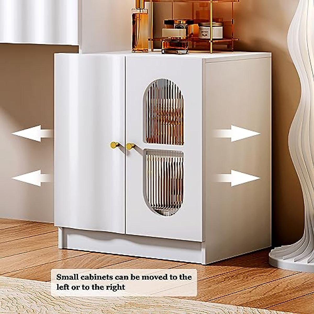 Chrangmay Modern Vanity Desk with Mirror and LED Lights,Retractable Makeup Vanity with 2 Wave Drawers & Cabinet,Writing Desk,for Bedroom,Bathroom, Gift for Girls and Women,White