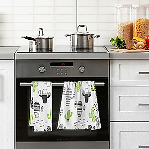 ALAZA Cute Cactus Cacti Hand Drawn Hand Towels for Bathroom 1OO% Cotton 2 pcs Face Towel 16 x 28 inch, Absorbent Soft & Skin-Friendly