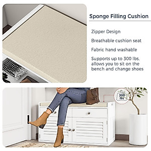 WARMHONIU Shoe Storage Bench with 2 Drawers & 2 Door Cabinet, Entryway Bench with Shoe Storage, Shoe Bench with Cushion, Adjustable Shelves, Shoe Rack Bench for Entryway, Hallway, Bedroom, White