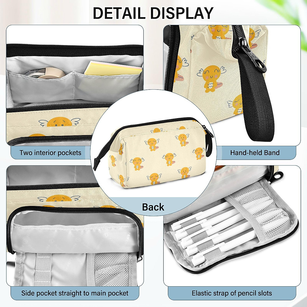 IHCVHQX Cute Yellow Axolotls Pencil Case Large Capacity Pencil Pouch Pen Bag Office Stationery Organizer Pencil Bag for Teens Girls Boys Adults Student