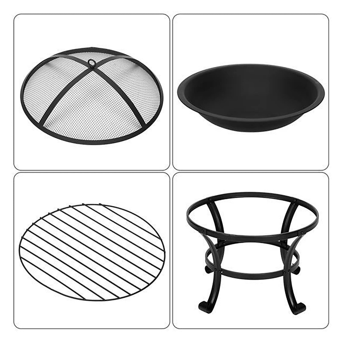 LIUXUEFE Fire Pit, 22-inch Outdoor wo-od-Burning Grill, Steel Fire Bowl with Spark Screen, Log Fire Grate, Camping Beach Poker