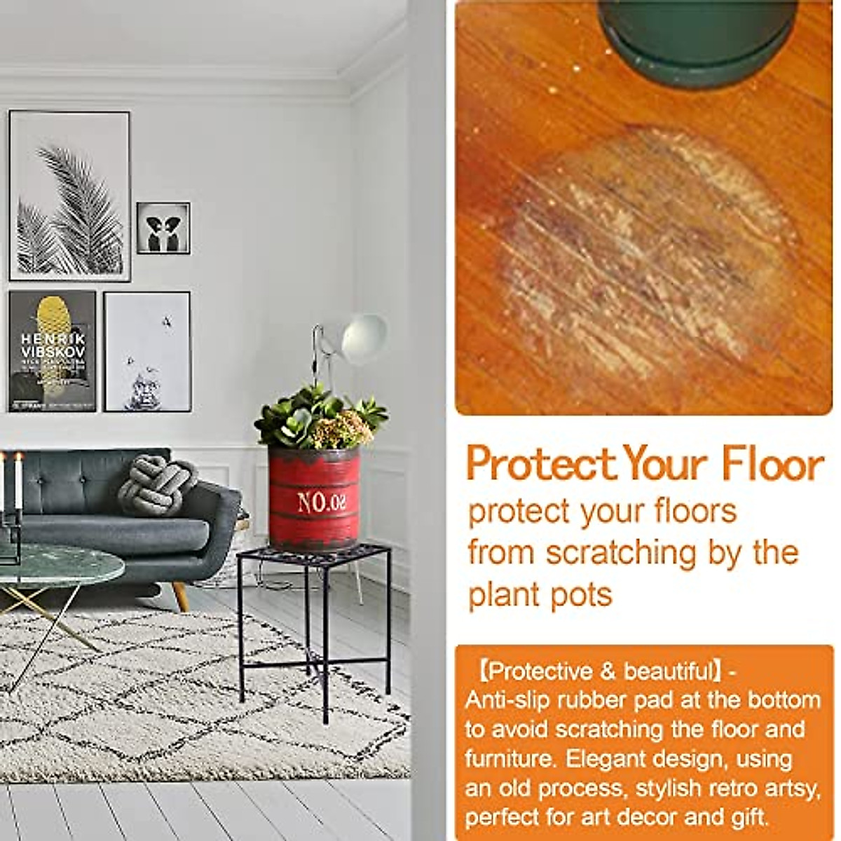 PPeen Plant Stand Indoor Outdoor for Flower Pot Heavy Duty Potted Holder Rustproof Waterproof Garden Container Supports Square Display Iron Rack for Planter, 2 Pack, Black