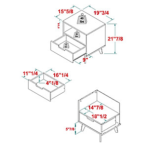 Walker Edison Raelyn Mid-Century Modern 1-Drawer Nightstand, 20 Inch, Black