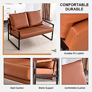 Sofa Couch, Modern Design Linen Loveseat Sofa Upholstered Small 2-Seater Couch with Pillows for Living Room