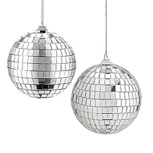 Rocutus 4 Pack Mirror Disco Balls,Silver Hanging Party Disco Ball for Party or DJ Light Effect, Home Decorations, Stage Props, Game Accessories (4 Inch)